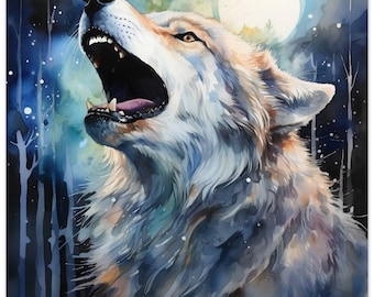 Howling Wolf Painting, Howling Wolves Print, Wolf Moon, Wildlife Art ...