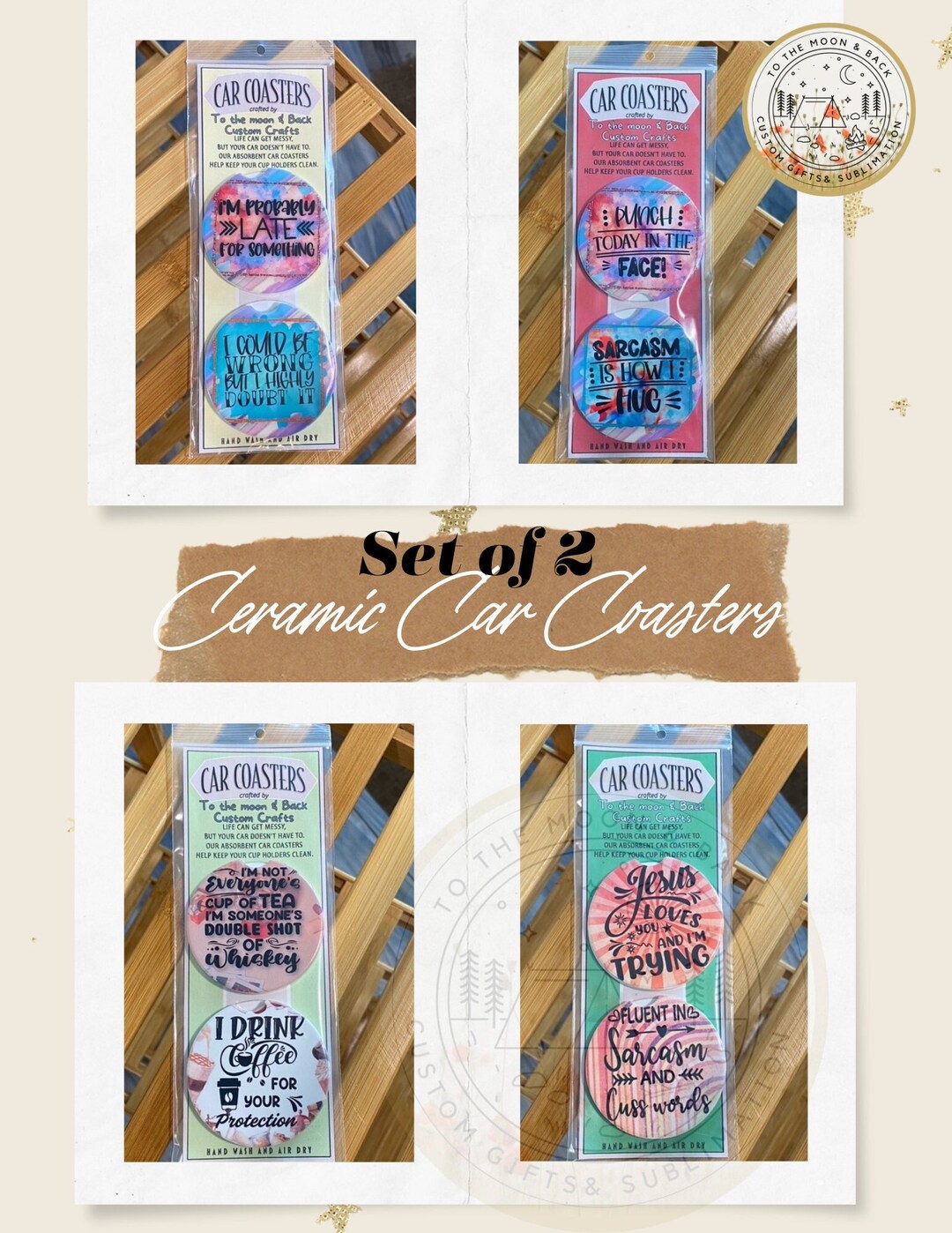 Custom Made Ceramic Car Coasters Set of 2 Sarcasm - Etsy