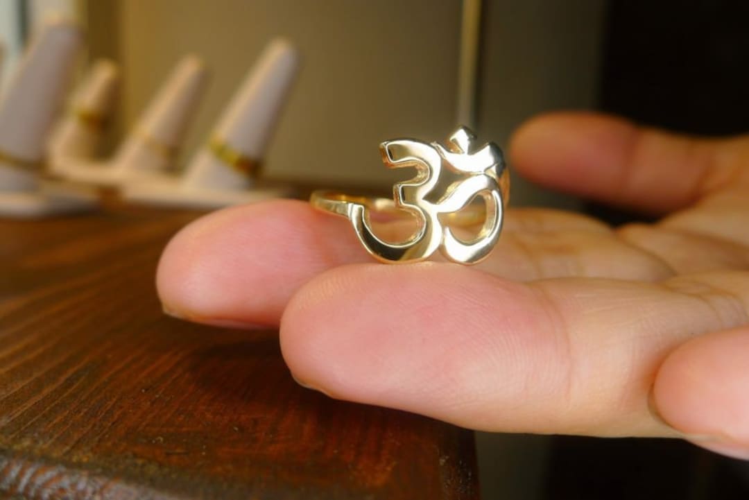 Hindu God Om Symbol Ring Handmade Brass Gold Plated Om Religious Ring ...