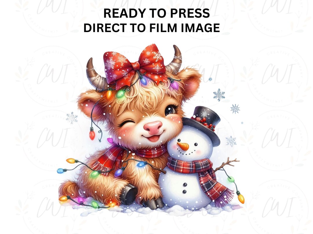 Christmas Highland Cow DTF Transfer, Snowman, Simple Iron-on, Perfect ...