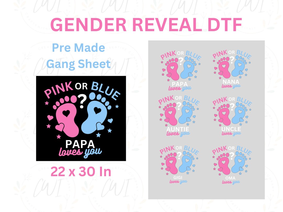 Baby Gender Reveal, Pre Made, DTF Transfer, DTF Transfer Ready to Press ...