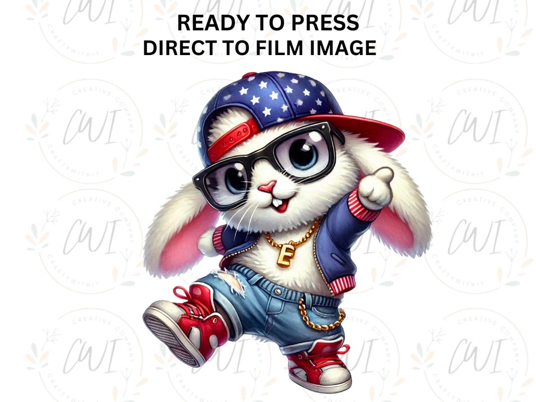 Hip Hop Bunny Easter Day Cute Hip Hop Easter Bunny DTF, Direct to Film ...
