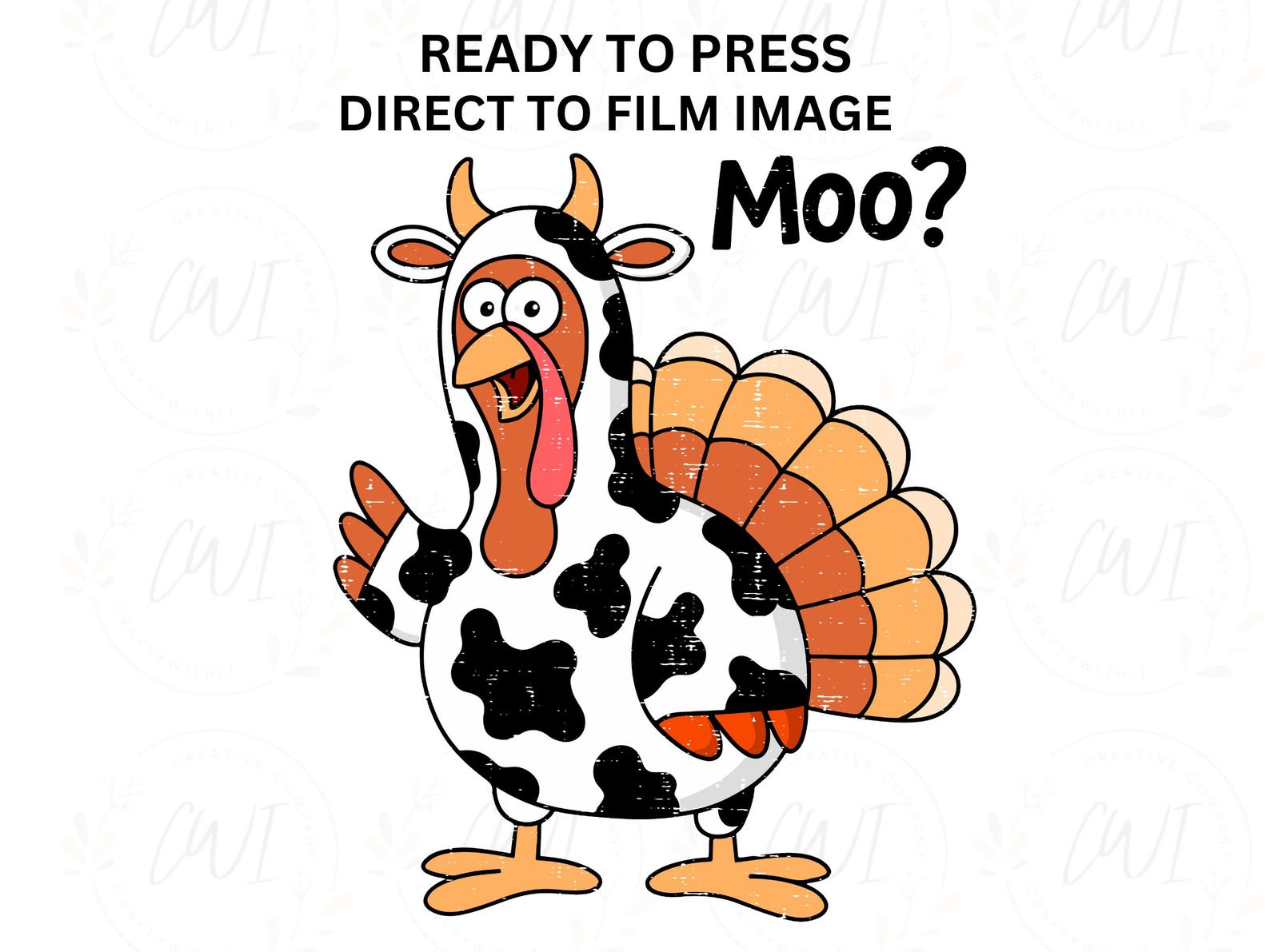 Turkey in Cow Costume DTF Transfer: Thanksgiving Fall Design, Ready to ...