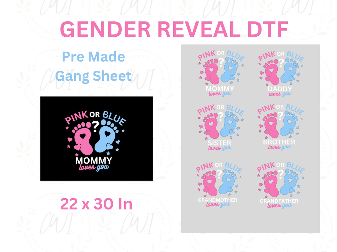 Baby Gender Reveal, Pre Made, DTF Transfer, DTF Transfer Ready to Press ...