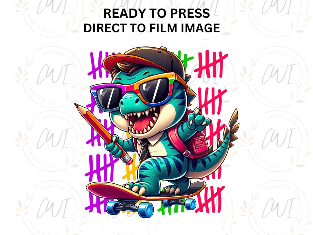 T-rex 100 Days of School, DTF Transfer Ready to Press, DTF Prints ...