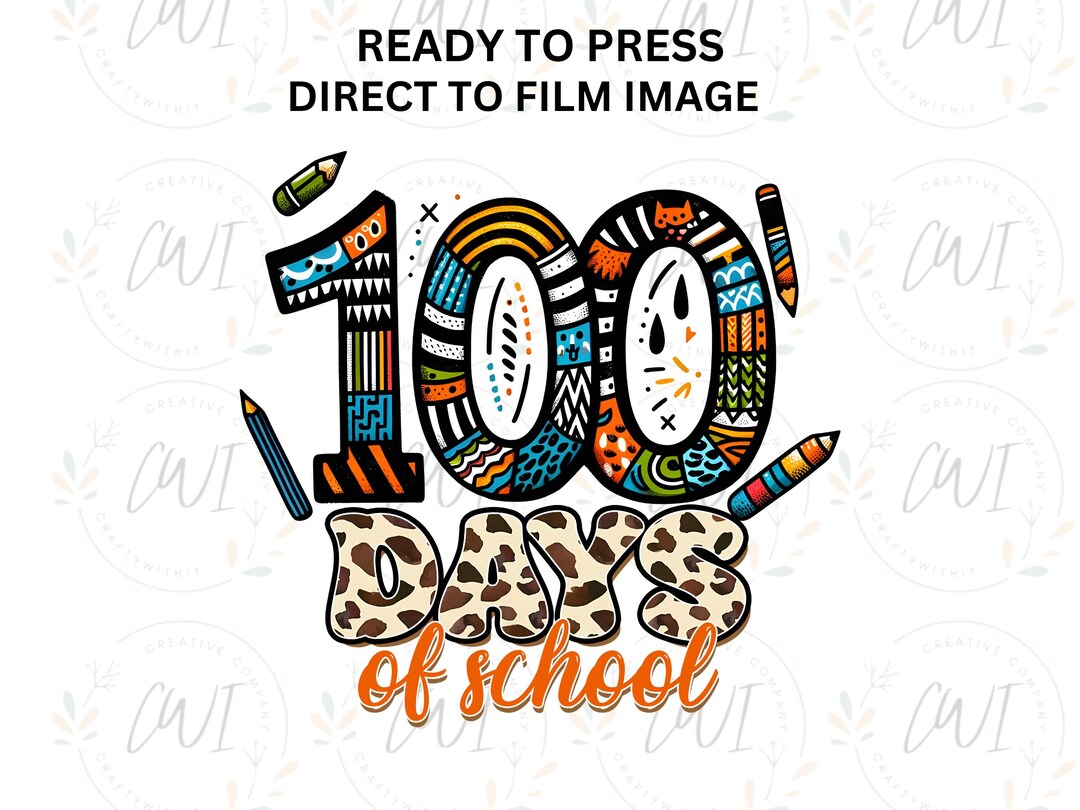 100 Days of School Cheetah Print, DTF Transfer Ready to Press, DTF ...