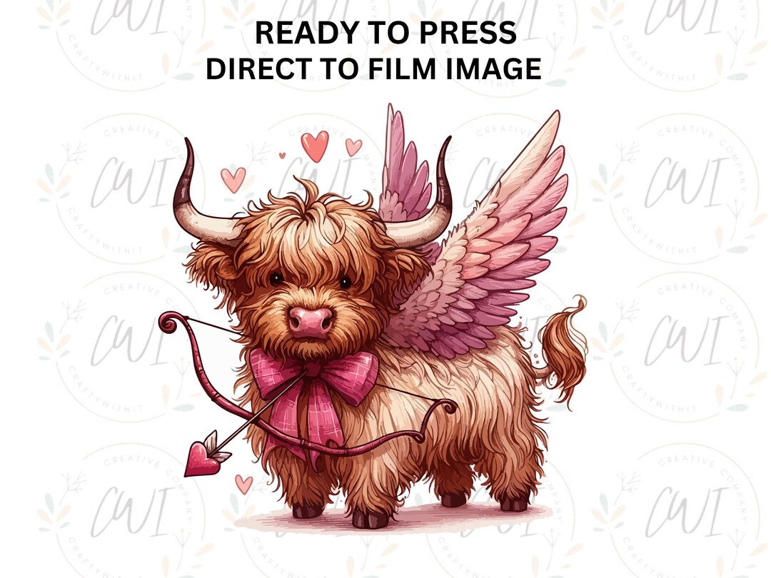 Highland Cow Cupid Valentine DTF Transfer, Love You Ready to Press DTF ...