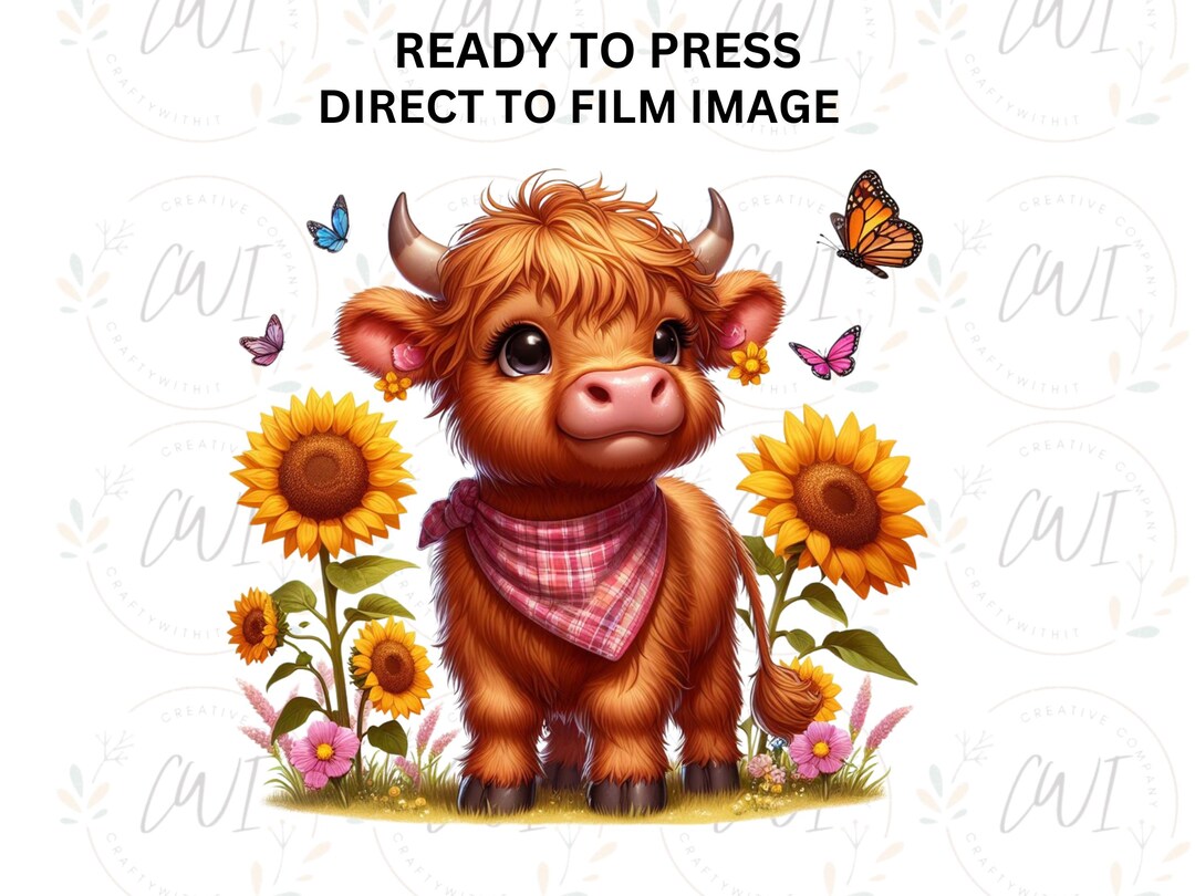 Highland Cow DTF Transfer: Sunflower Print for Farm Apparel - Etsy