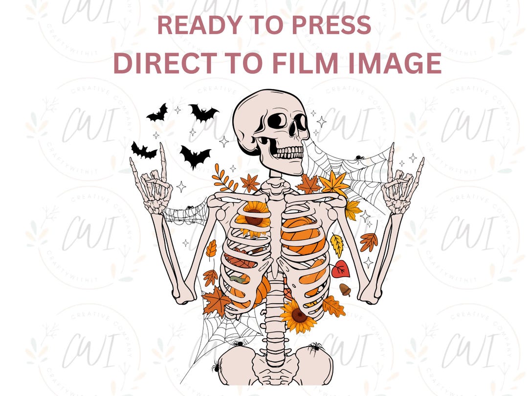 Retro Fall Skeleton DTF Transfer: Creepy Autumn Skull Halloween Print ...