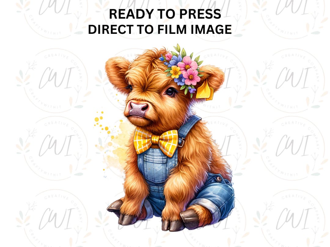 Highland Cow DTF Transfer, Cow in Overalls Direct to Film, Print for ...