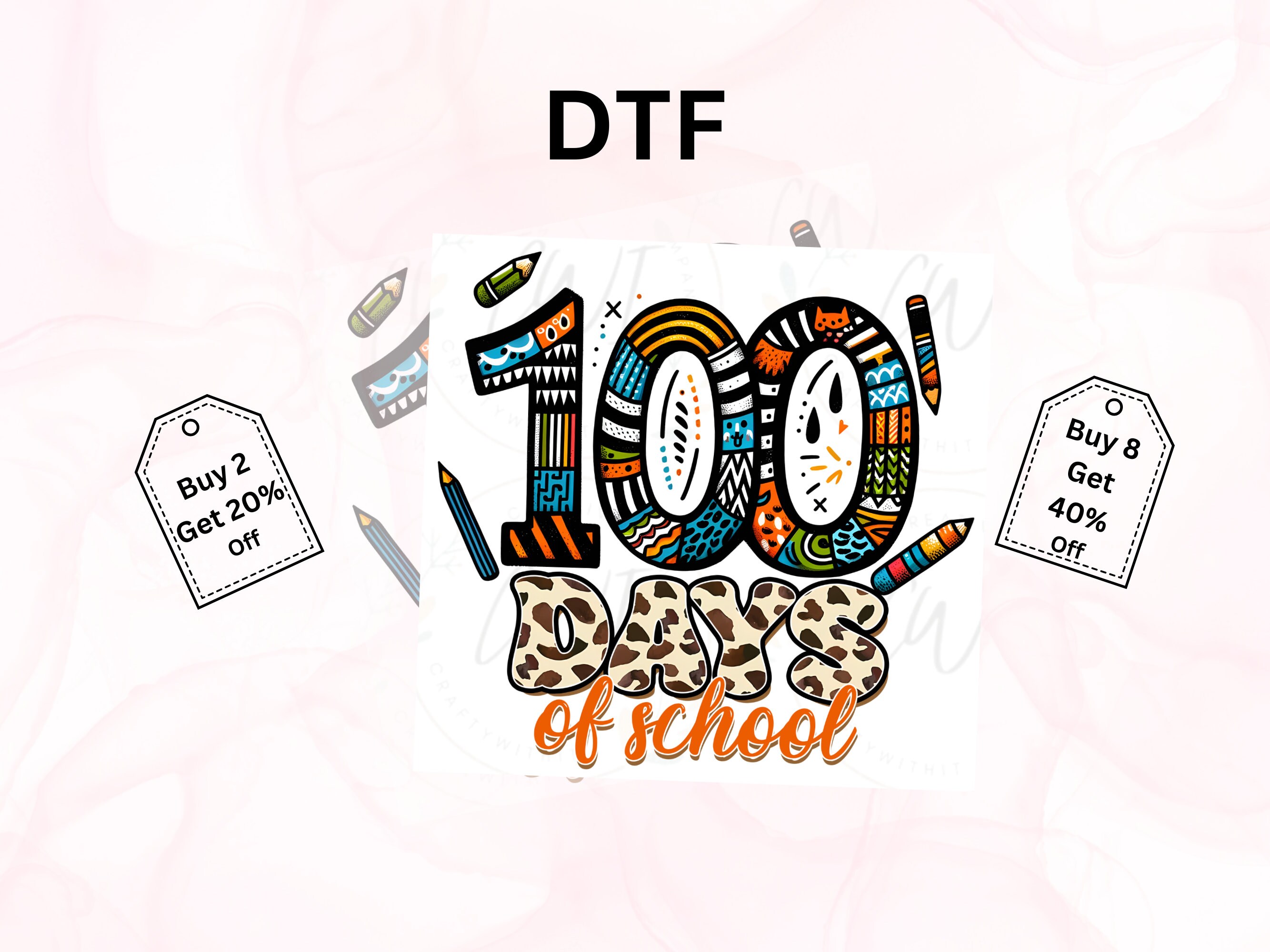 100 Days of School Cheetah Print, DTF Transfer Ready to Press, DTF Prints, Custom Heat Transfers ...