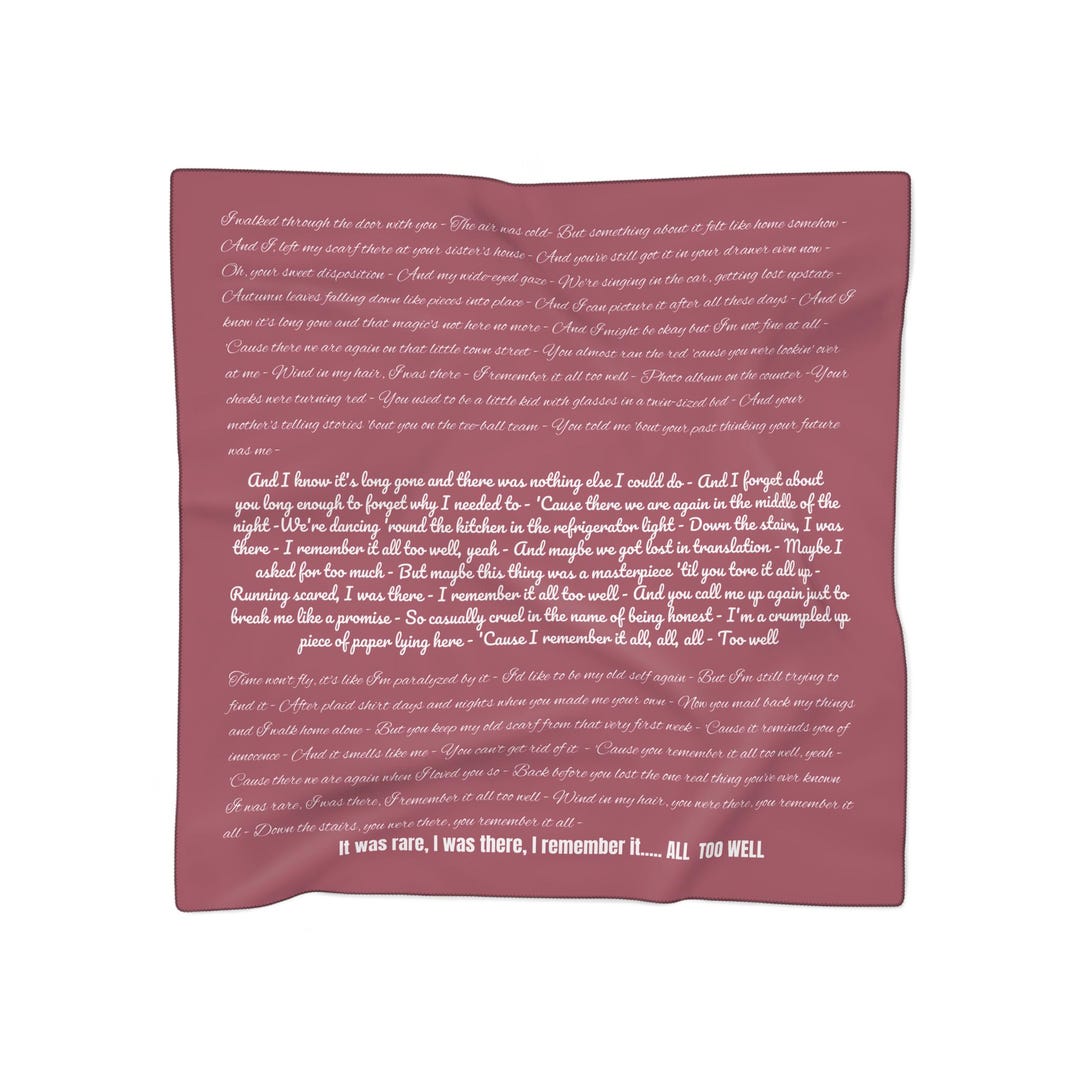 Tay Fan All Too Well Ten Min Version Lyric Red Scarf - Etsy