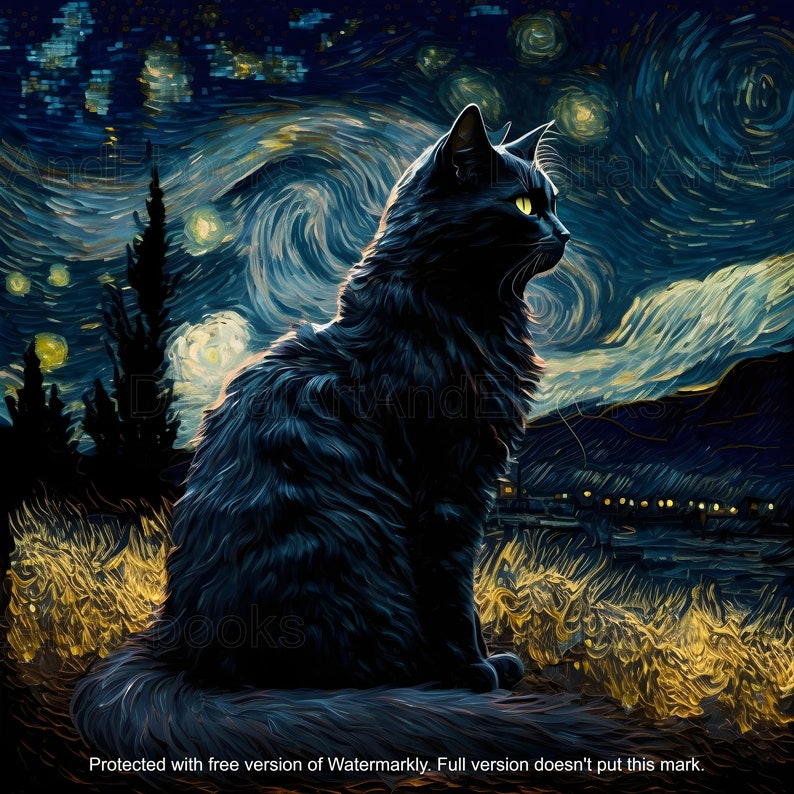 Vincent Van Goghs Sternennacht Katzen Poster, Van Gogh Katze Poster, schwarze Katzen Kunst, Home ...