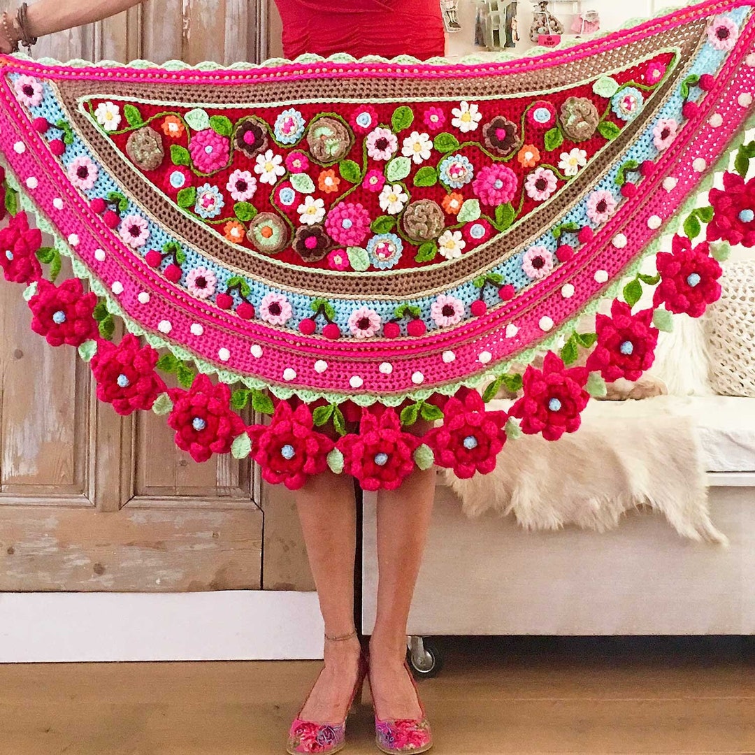 Crochet Pattern Shawl ‘cherry Blossom’ - Wrap Stole Flowers Cherries ...