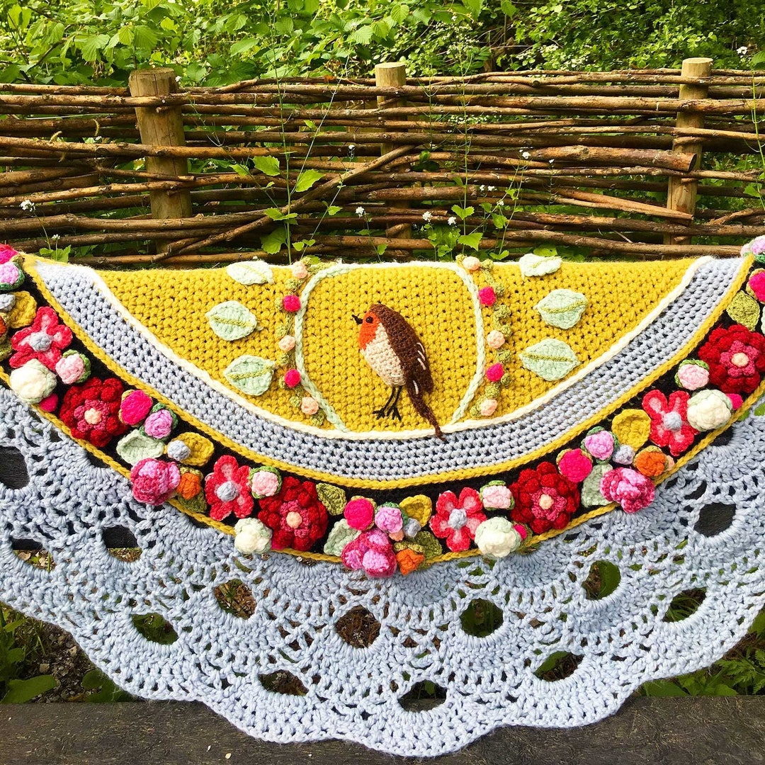 Crochet Pattern Shawl ‘robin’ - Wrap Stole Flowers Bird Autumn - DIY ...