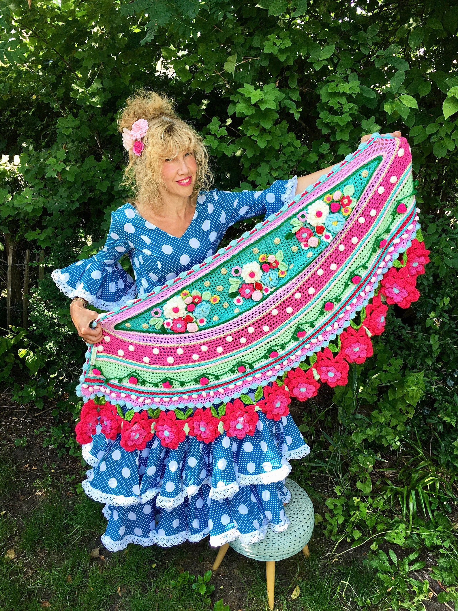 Crochet Pattern Stole 'flower Garden' Scarf Shawl Flowers Colorful ...