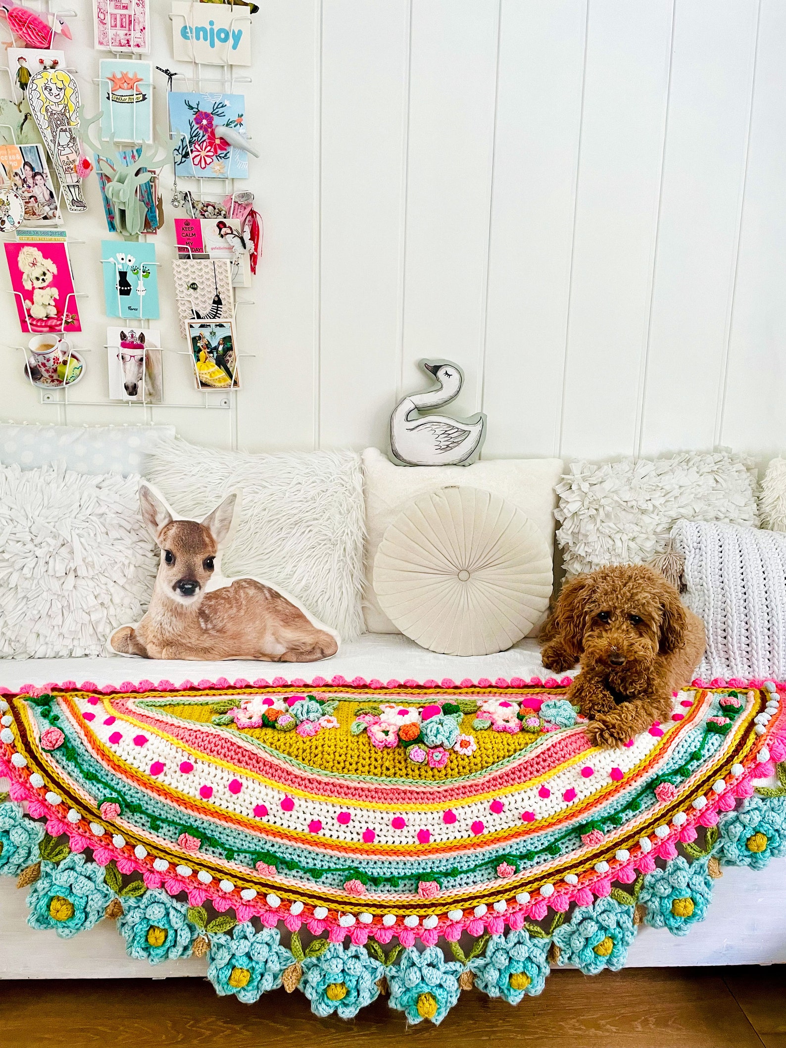 Crochet Pattern Stole 'flower Garden' Scarf Shawl Flowers Colorful ...