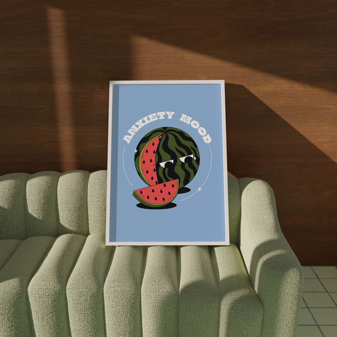 Sad Watermelon Anxiety Mood Digital Poster: Cute Fruit Illustration ...