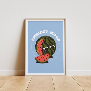 Sad Watermelon - Anxiety Mood - Digital Poster: Cute Fruit Illustration ...