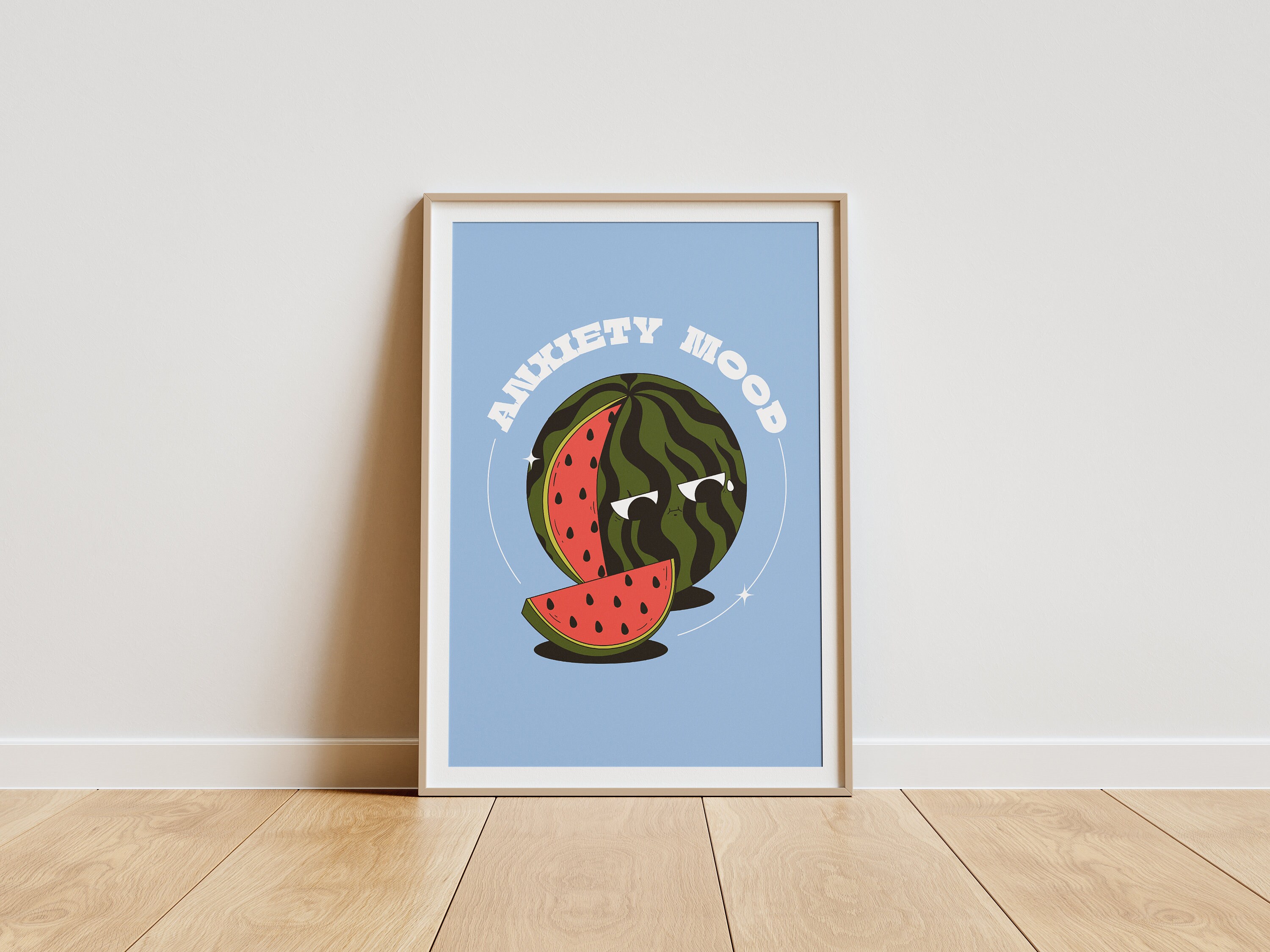 Sad Watermelon - Anxiety Mood - Digital Poster: Cute Fruit Illustration ...