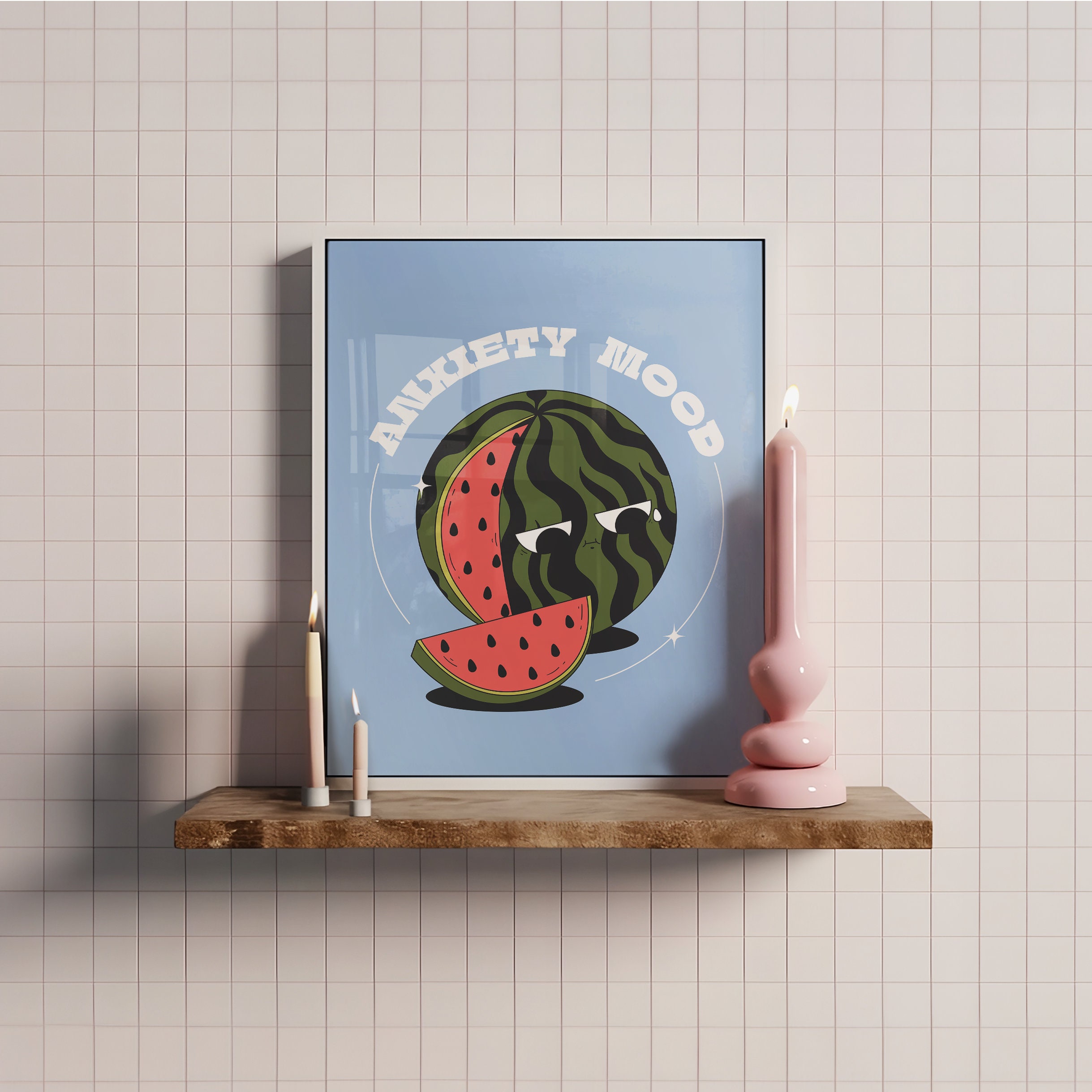 Sad Watermelon - Anxiety Mood - Digital Poster: Cute Fruit Illustration ...