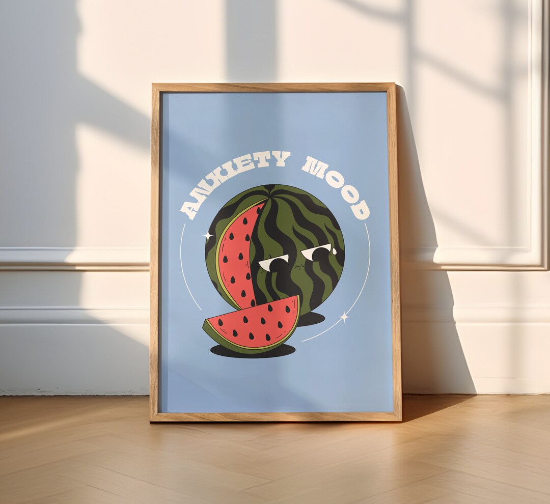 Sad Watermelon - Anxiety Mood - Digital Poster: Cute Fruit Illustration ...