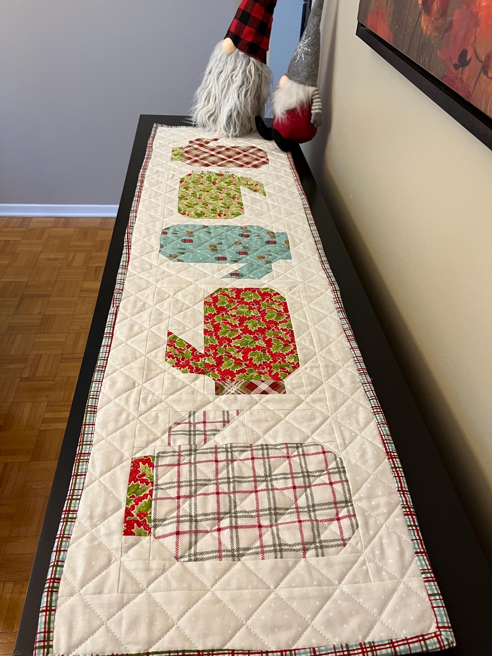 Handmade Quilted Christmas “lost Mittens” Table Runner - Etsy
