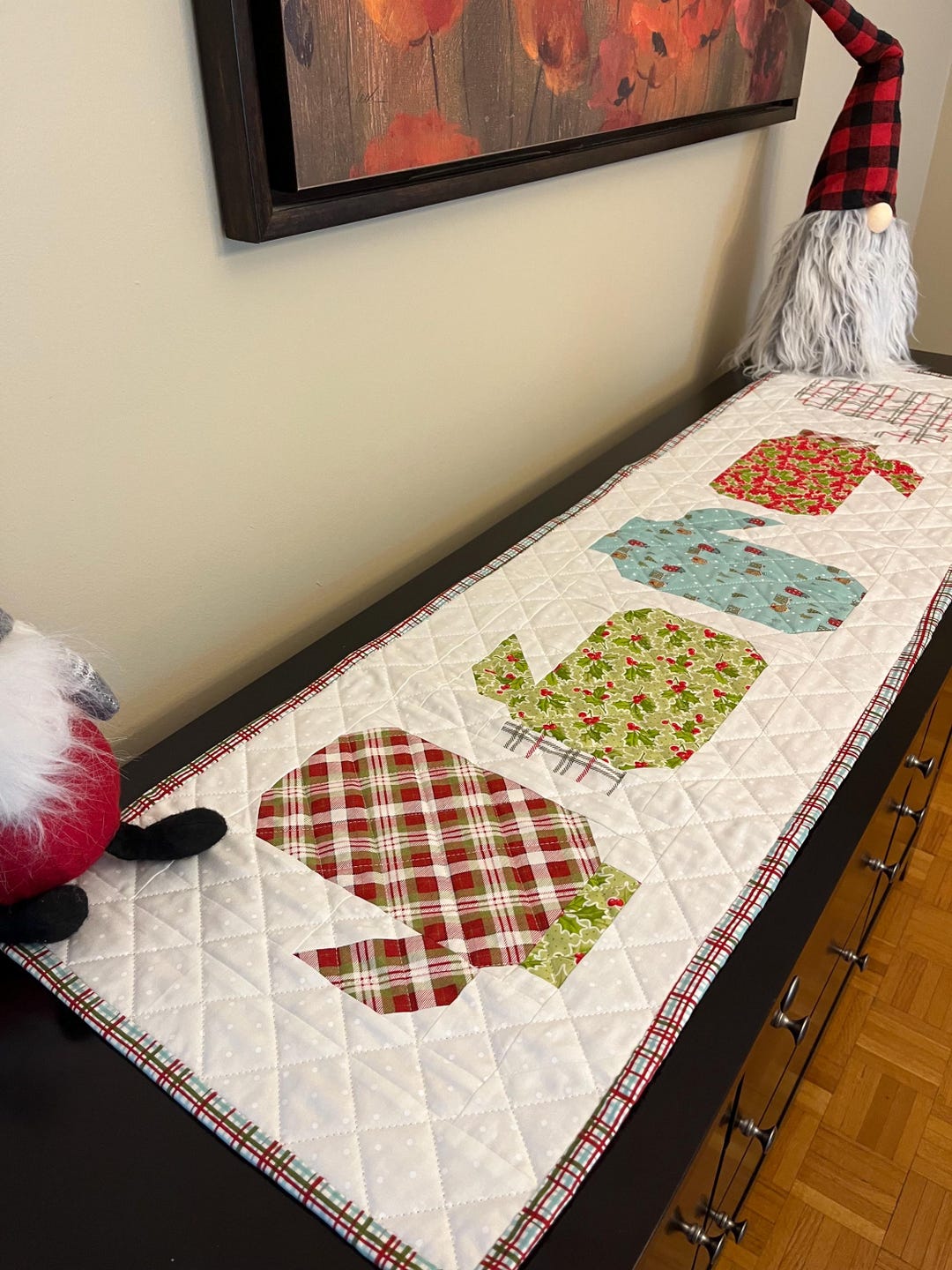 Handmade Quilted Christmas “lost Mittens” Table Runner - Etsy