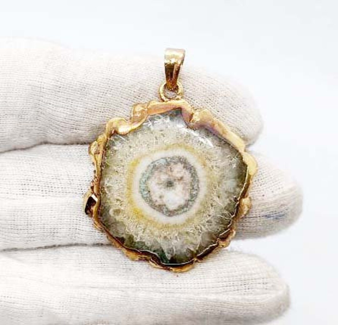 Natural Solar Quartz Pendant Geode Pendant Gold Plaited - Etsy