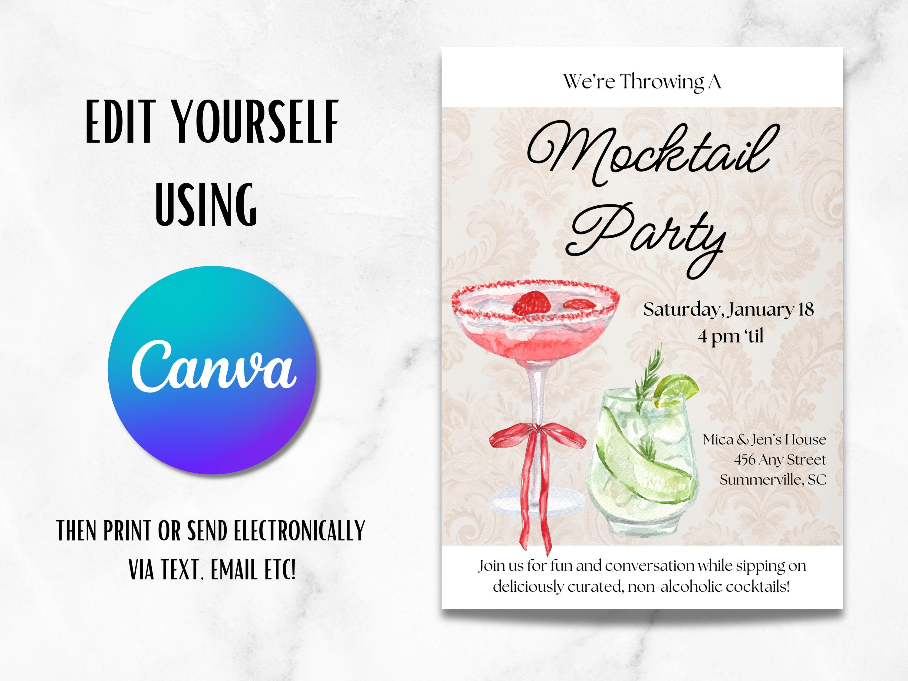 Mocktail Party Invitation: Customizable Birthday Evite (digital ...