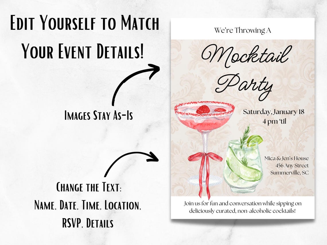 Mocktail Party | Party Invitation | Digital Birthday Party Invitation ...
