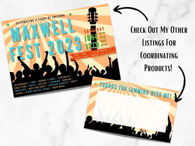Music Festival Birthday Invitation: Editable Canva Template (5x7 ...