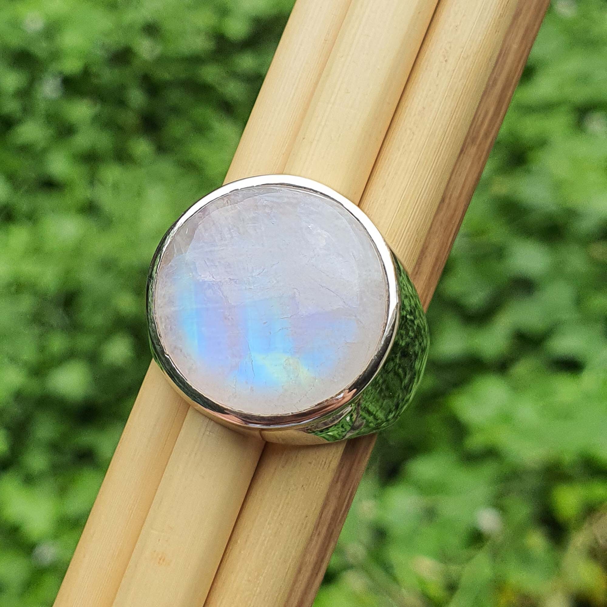Large Round Moonstone Men's Ring * Sterling Silver Ring * Large Stone ...