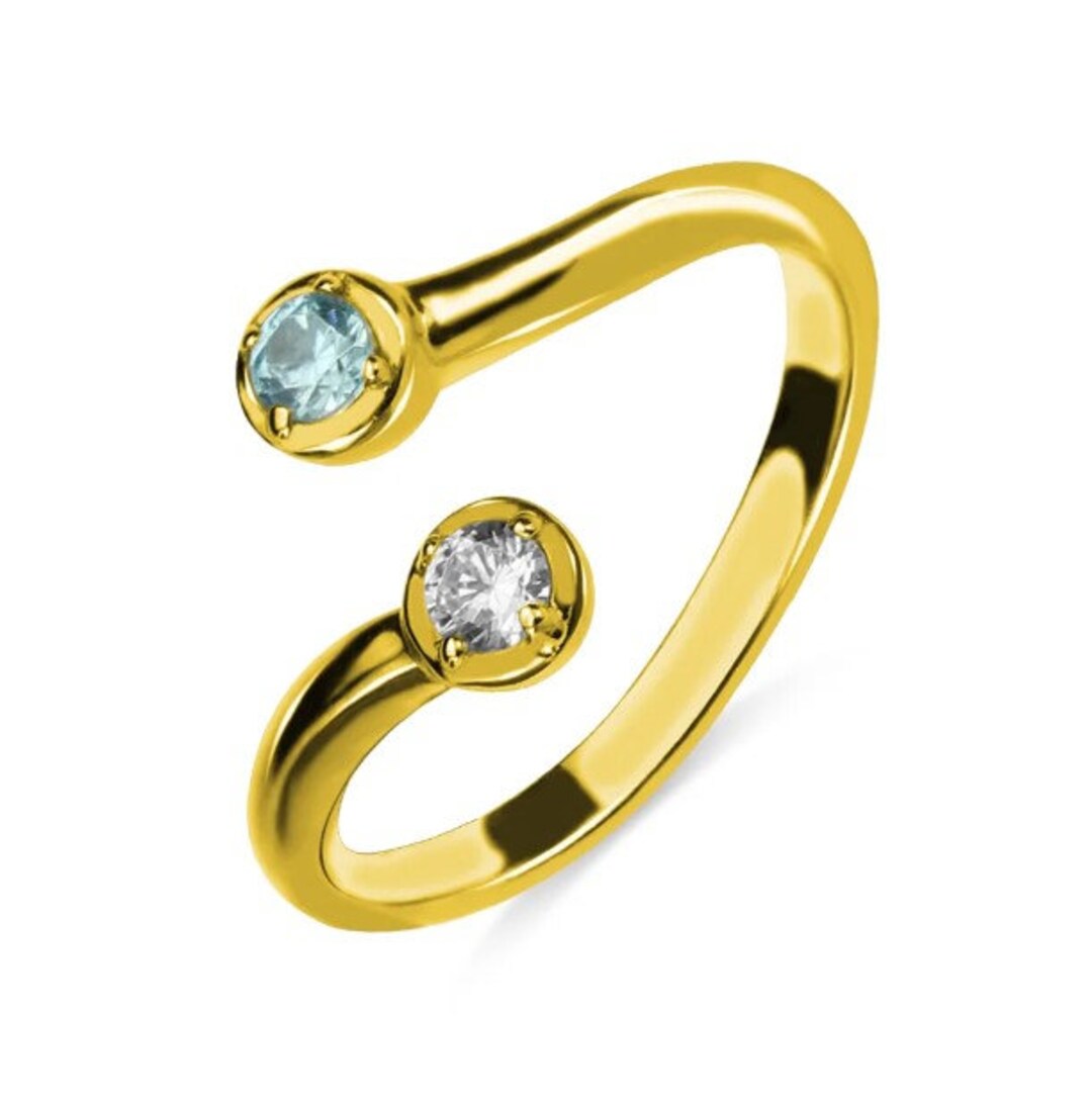 Dual Gemstone Ring Sterling Silver Two Stone Ring Cross Band Adjustable ...