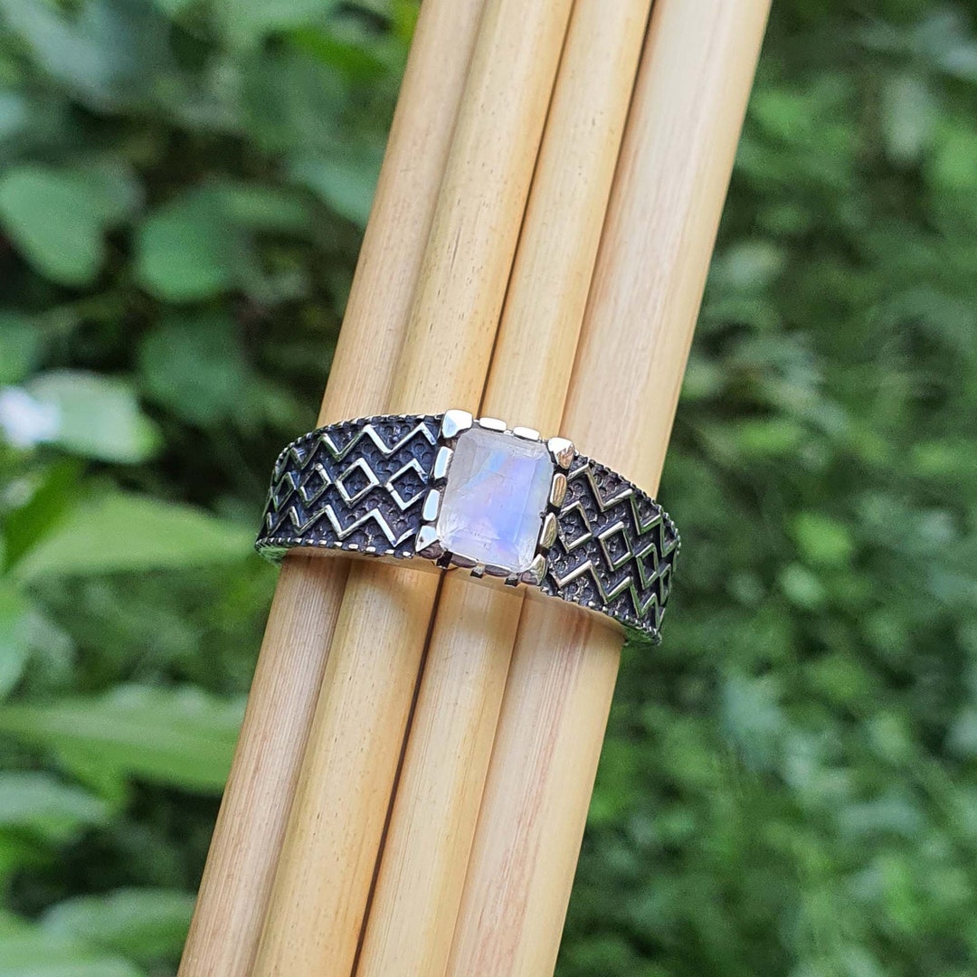 Emerald Cut Moonstone Mens Ring by Bijouxunisexes | Mens Bold Ring ...