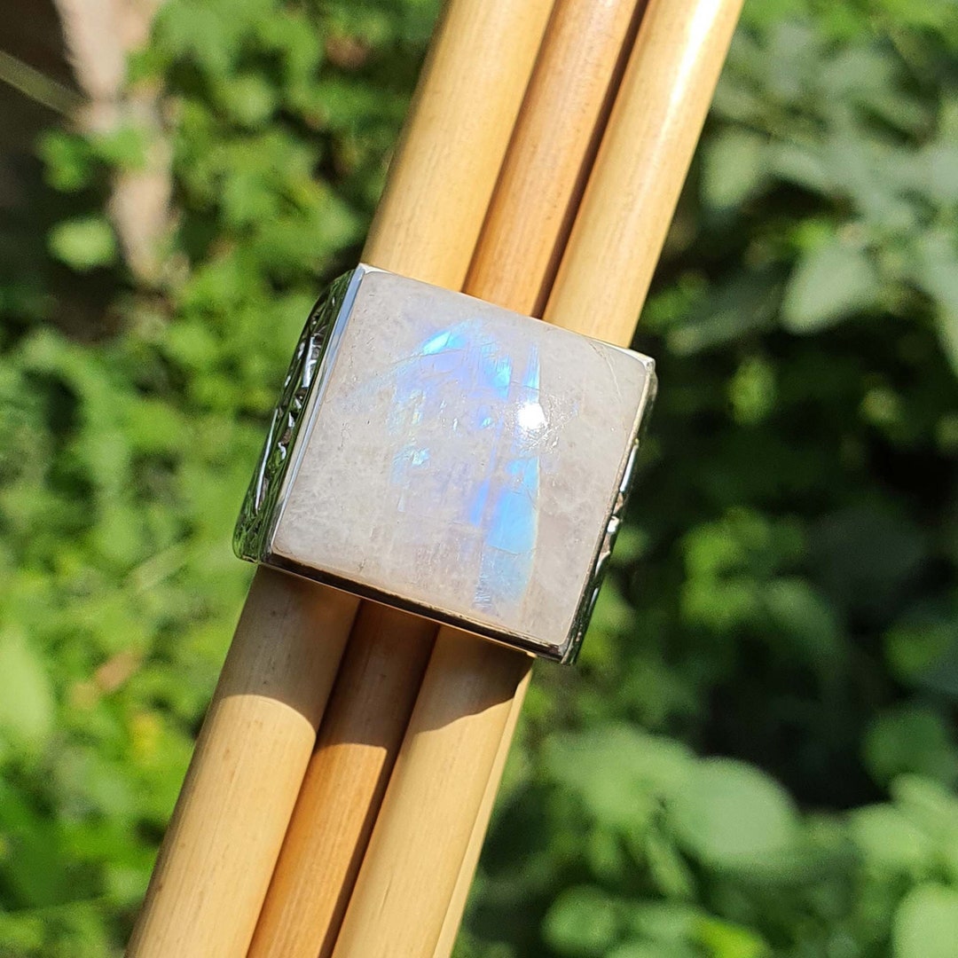 Large Moonstone Ring for Men Mens Moonstone Ring Rainbow Moonstone ...