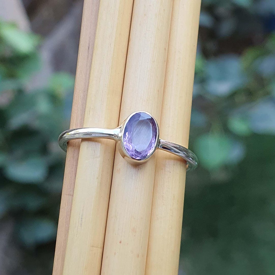 Simple Minimalist Oval Purple Amethyst Crystal Ring, 925 Sterling ...
