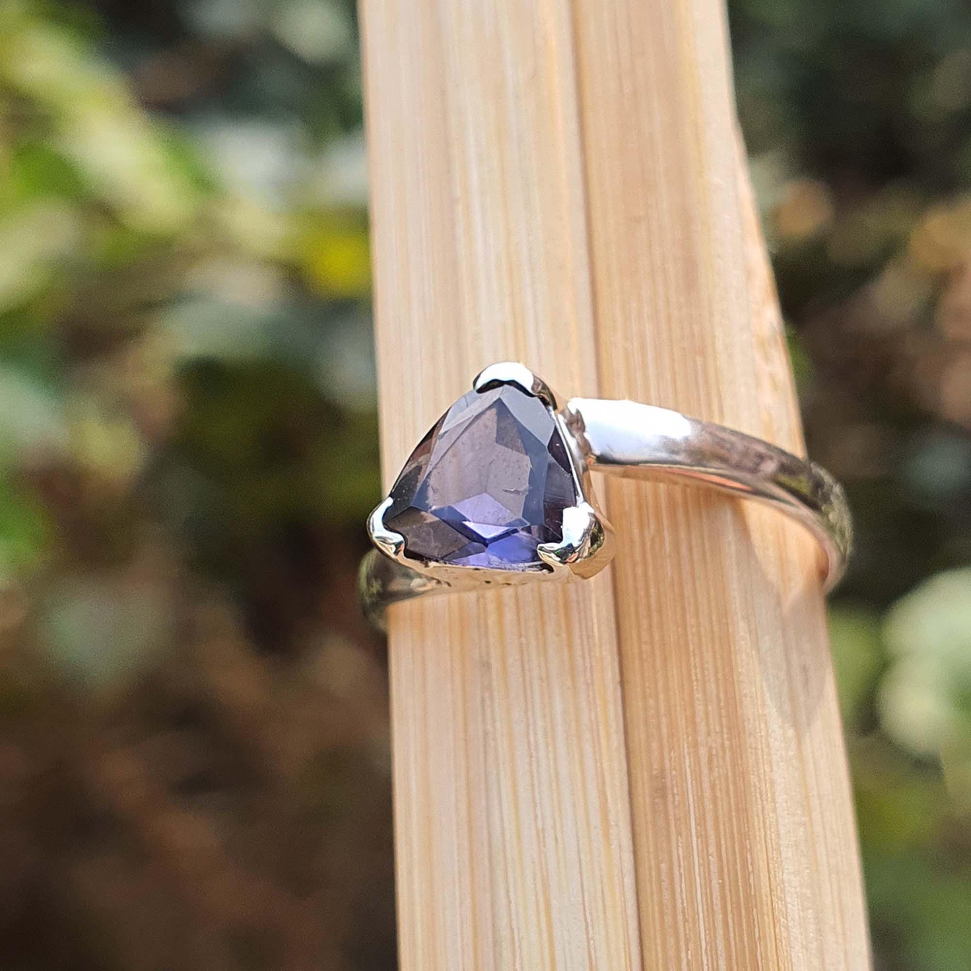 Trillion Cut Genuine Iolite Cross Band Ring- 925 Sterling Silver Womens ...
