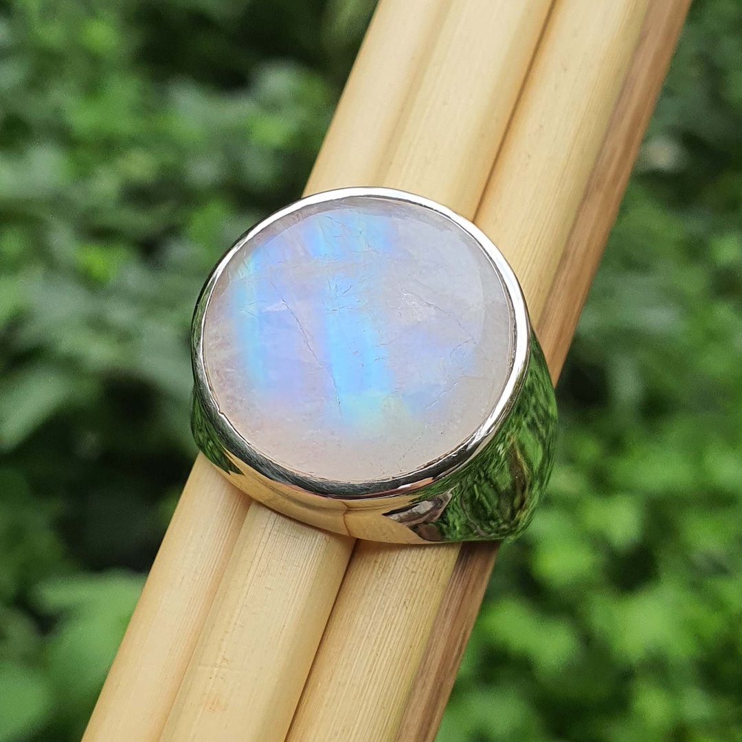 Large Round Moonstone Men's Ring * Sterling Silver Ring * Large Stone ...