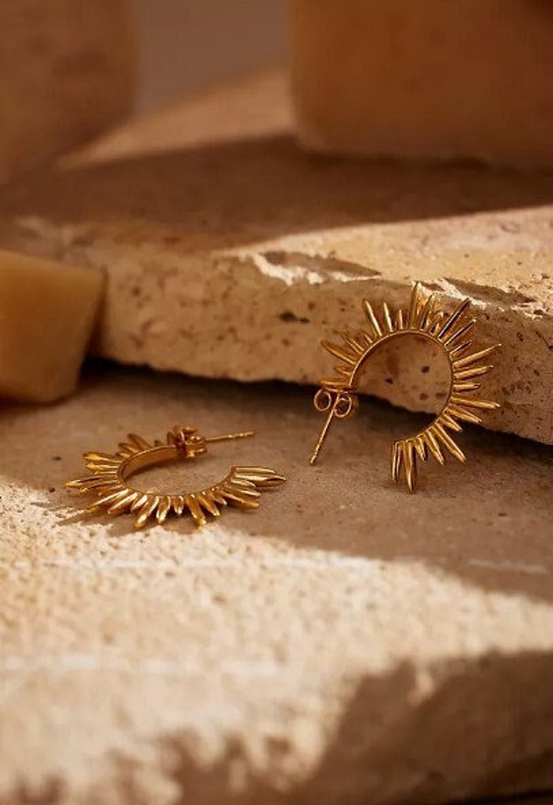 Sunburst Hoop Earrings for Women * Sterling Silver * Gold Hoop Earrings * Spike Hoops * Sunburst ...