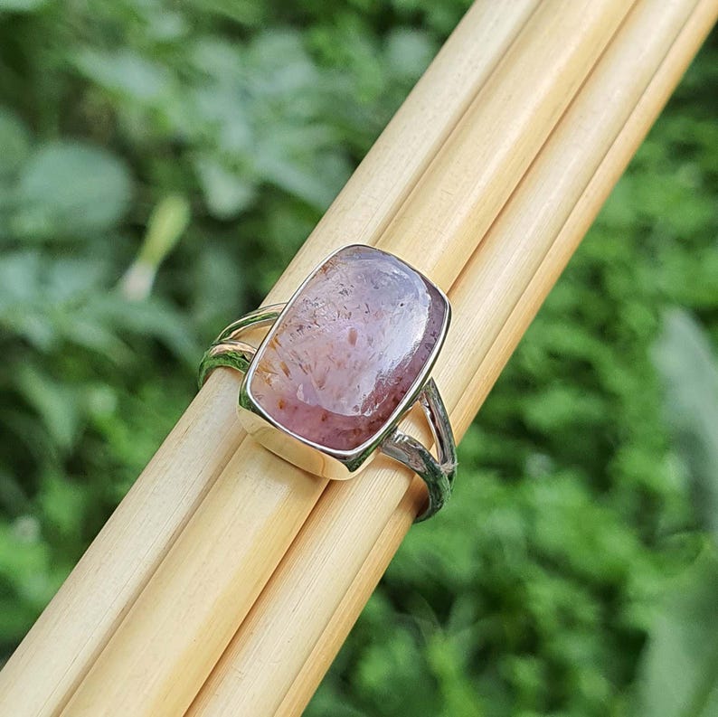 Rectangle Super Seven Ring 925 Sterling Silver- Cacoxenite Ring - Split ...