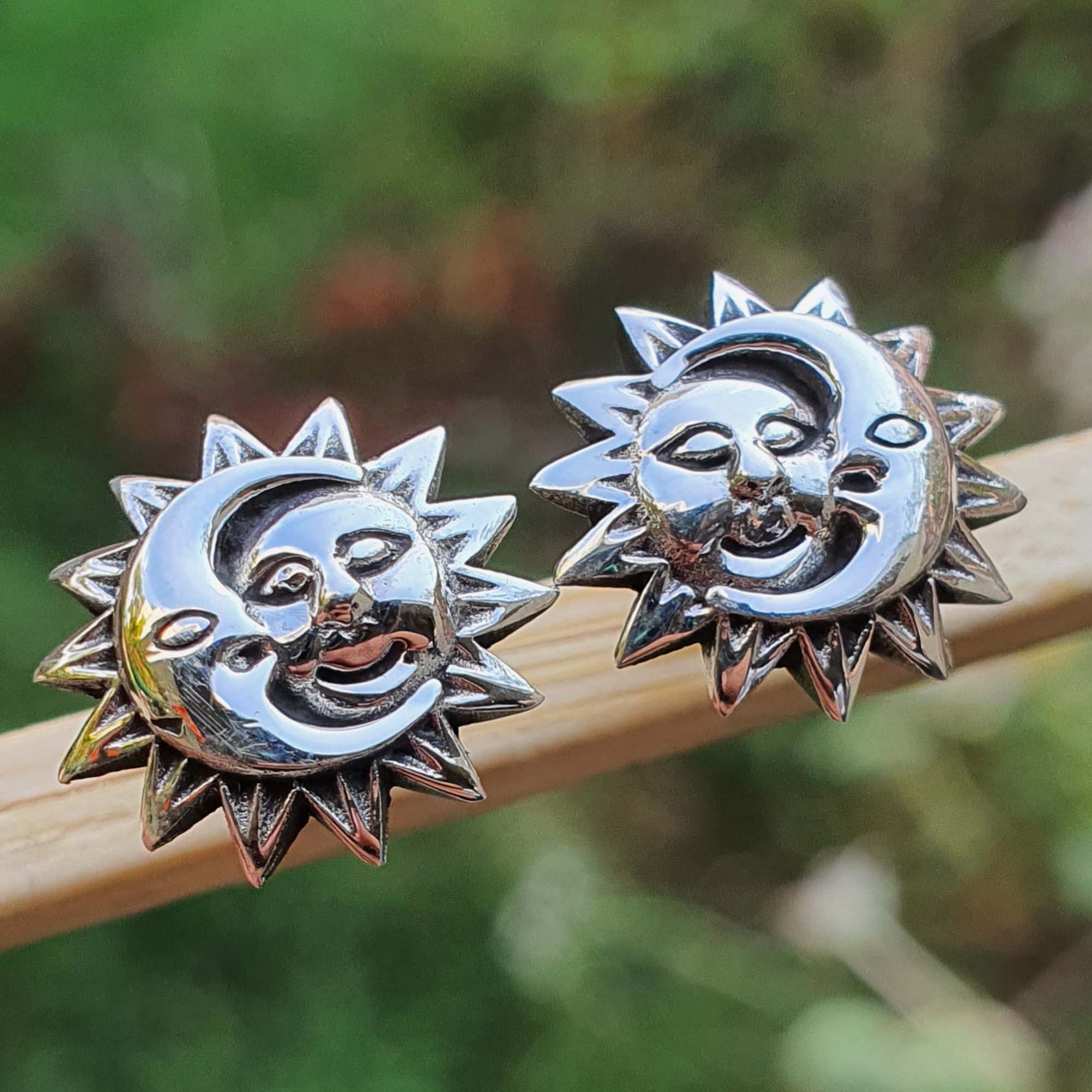 Sun and Moon Stud Earrings for Men * Vintage Jewelry * Sun Stud ...