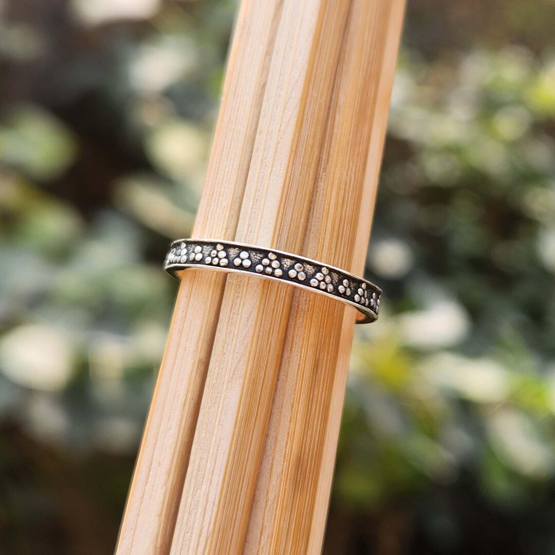 Minimalist Oxidized Dotted Engagement Stack Ring Band in 925 Sterling ...