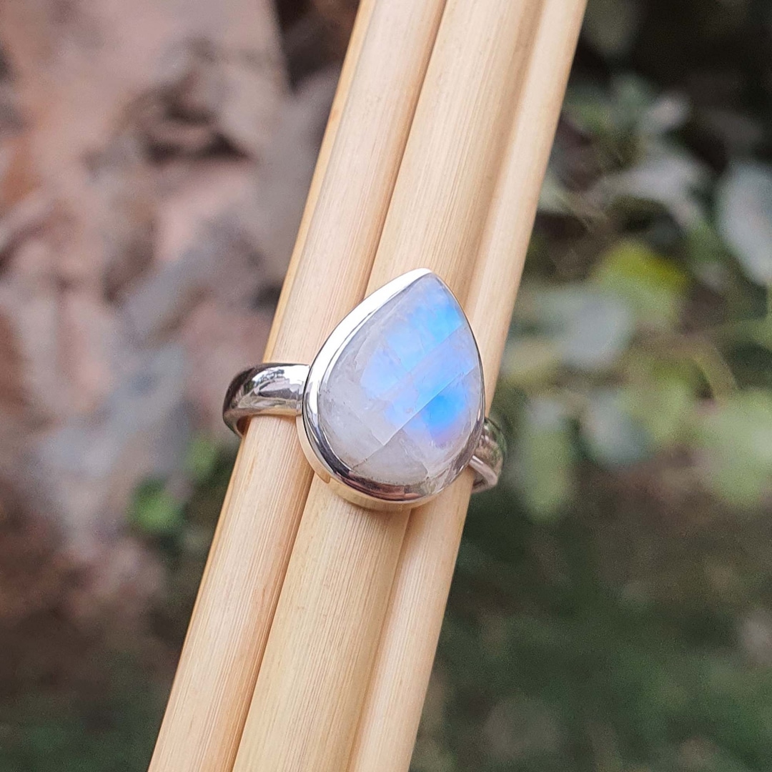 Pear Moonstone Ring Sterling Silver - 925 Ring With Gemstone, Rainbow ...