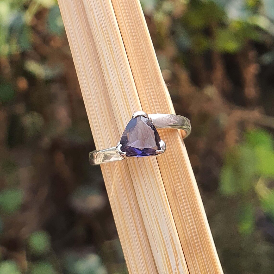 Trillion Cut Genuine Iolite Cross Band Ring- 925 Sterling Silver Womens ...