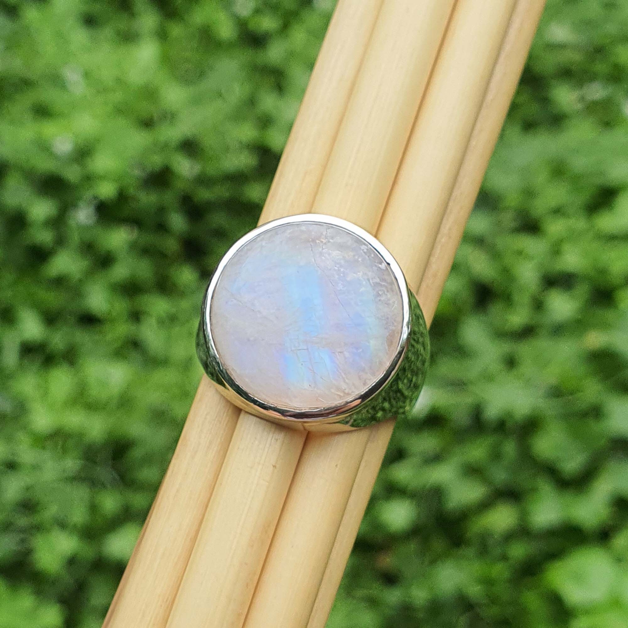 Large Round Moonstone Men's Ring * Sterling Silver Ring * Large Stone ...