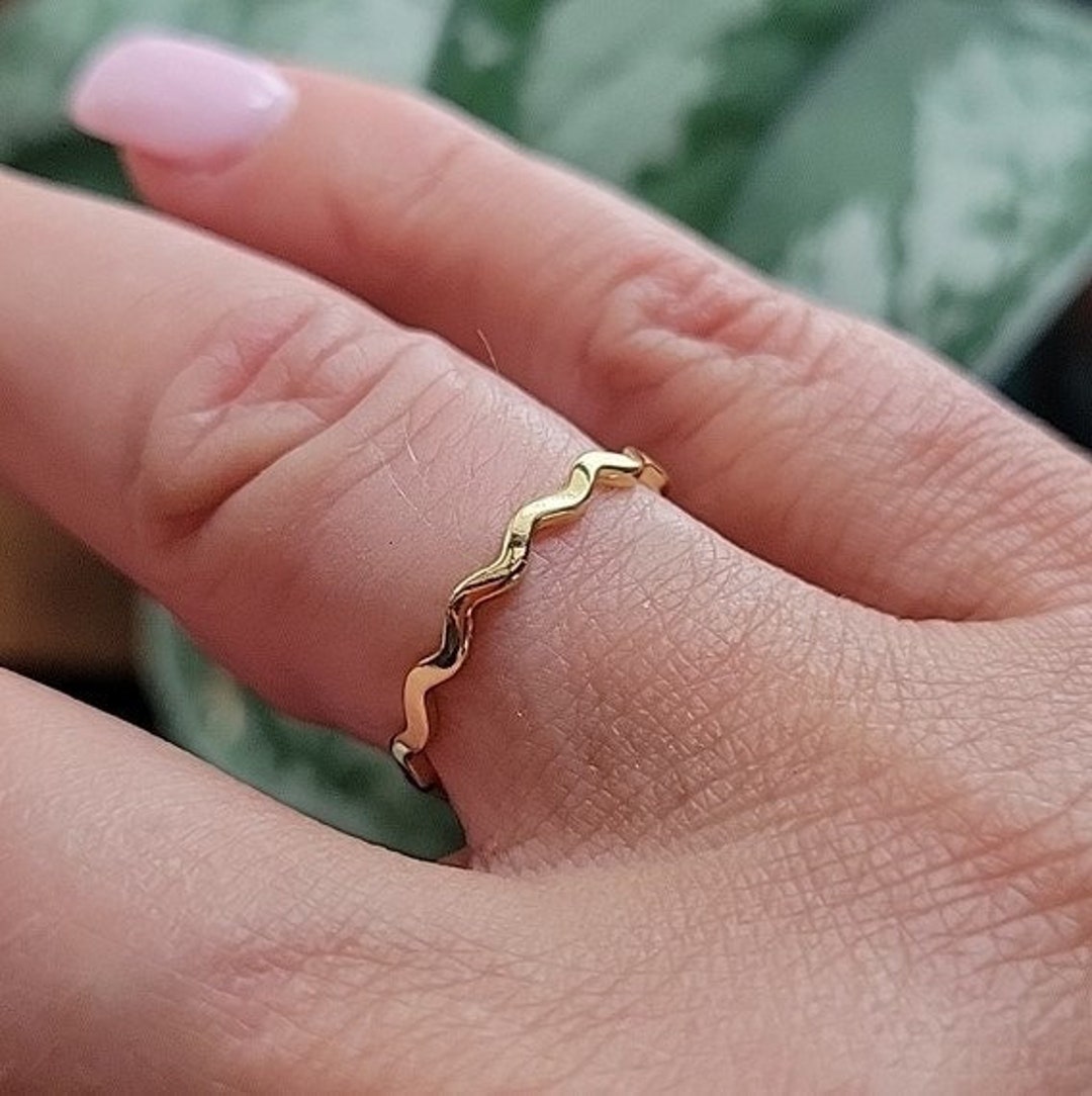 Gold Wave Ring Sterling Silver Wave Ring Ocean Wave Jewelry Beach Jewelry Dainty Stacking Ring ...