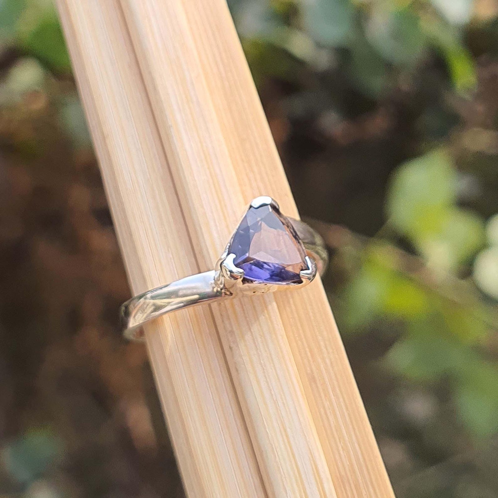 Trillion Cut Genuine Iolite Cross Band Ring- 925 Sterling Silver Womens ...