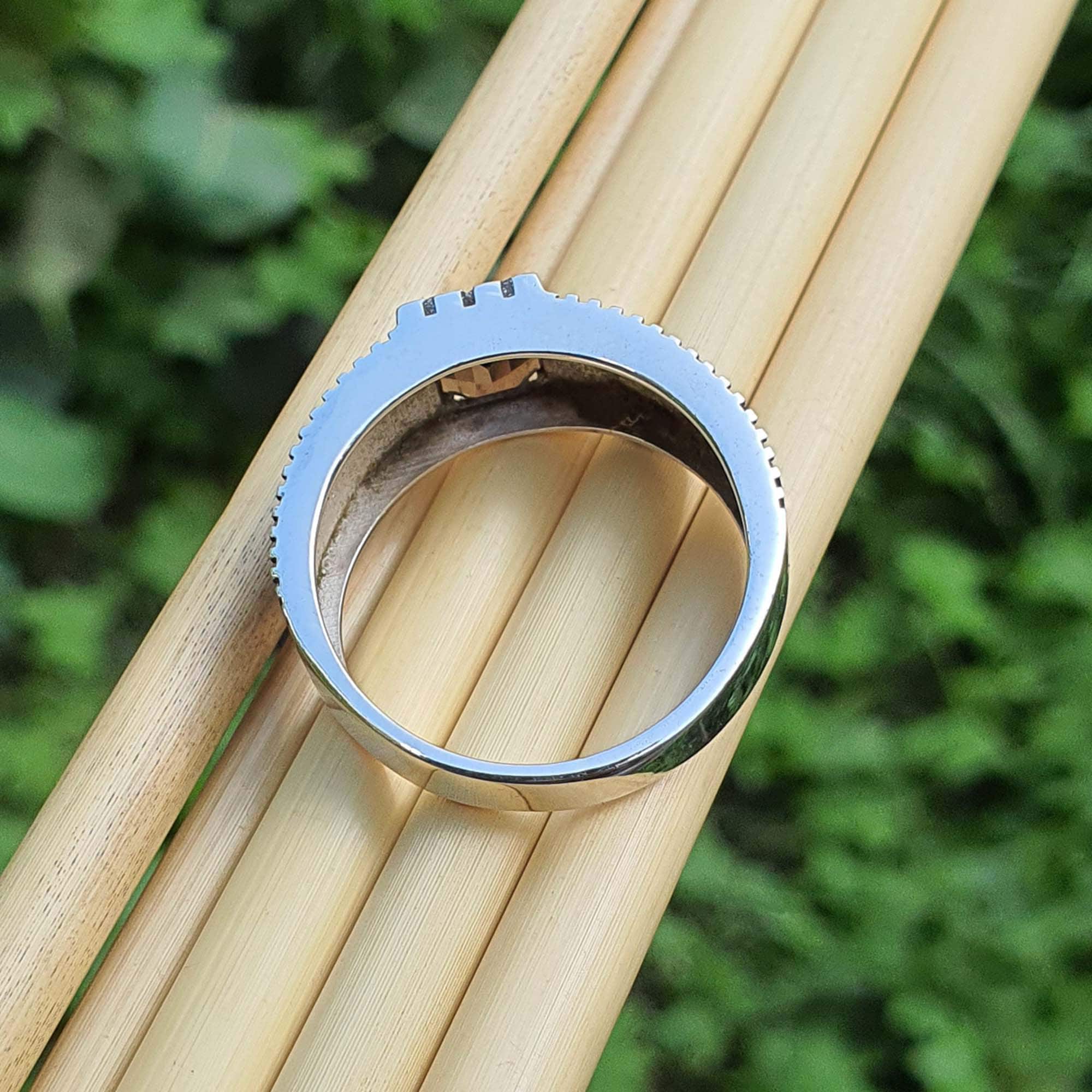 Emerald Cut Men's Smoky Quartz Ring Sterling Silver | Zig Zag Band | Bold Ring | Emerald Ring ...