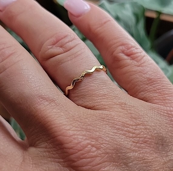 Gold Wave Ring Sterling Silver Wave Ring Ocean Wave Jewelry Beach Jewelry Dainty Stacking Ring ...